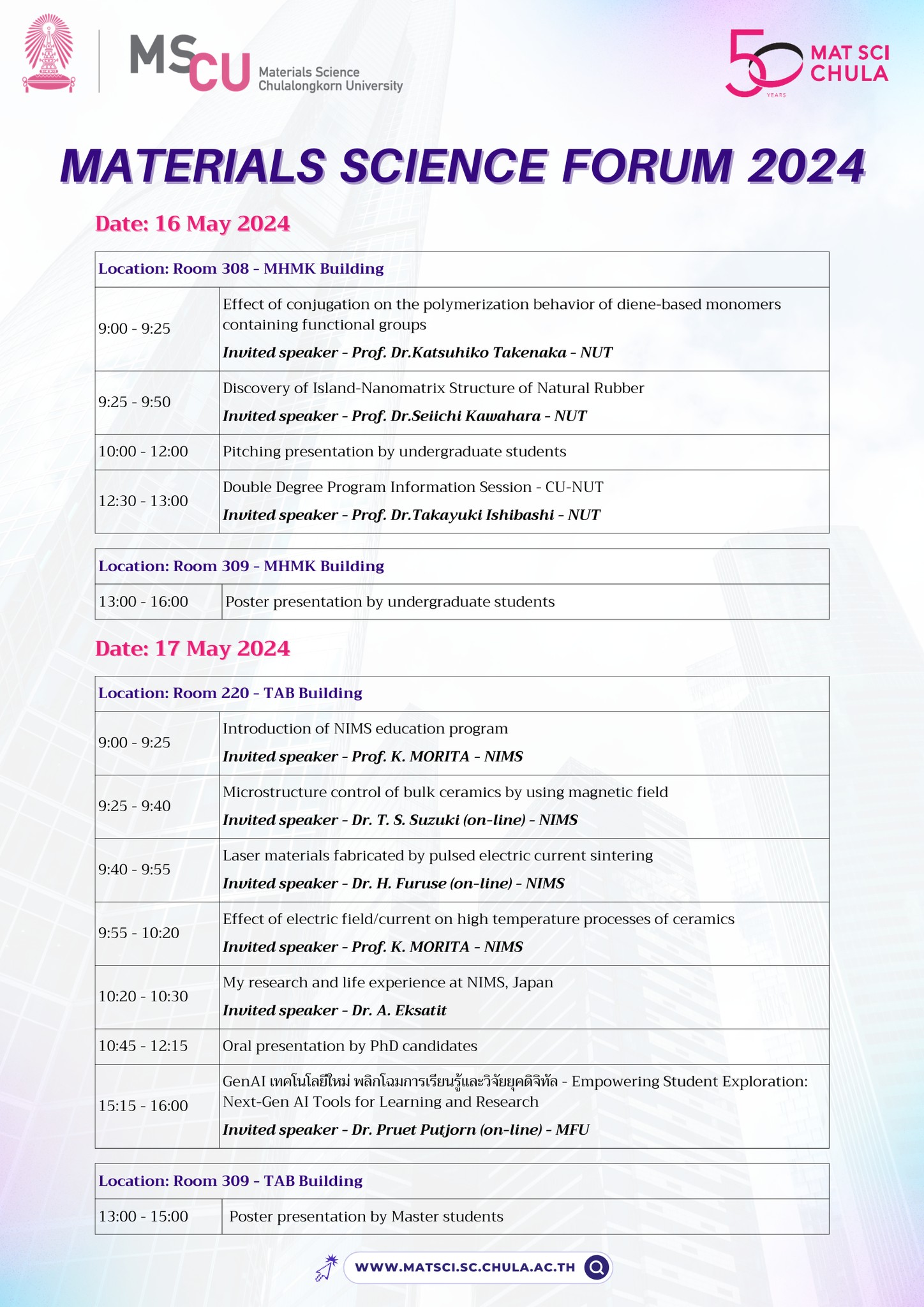 Materials Science Forum 2024 - Department of Materials Science, Chula